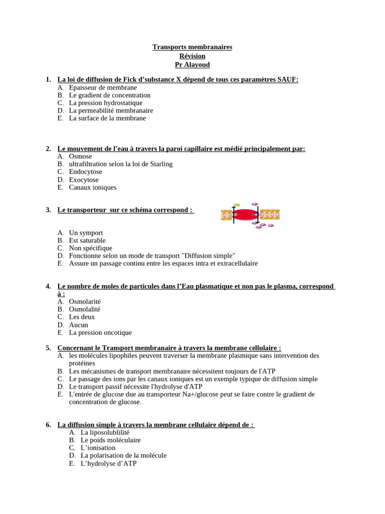QCM Transport Membranaire | PDF