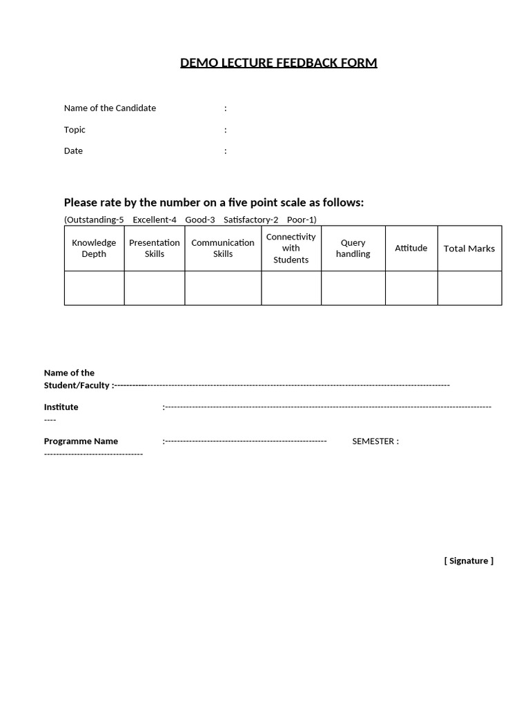 Demo Lecture Feedback Form | PDF