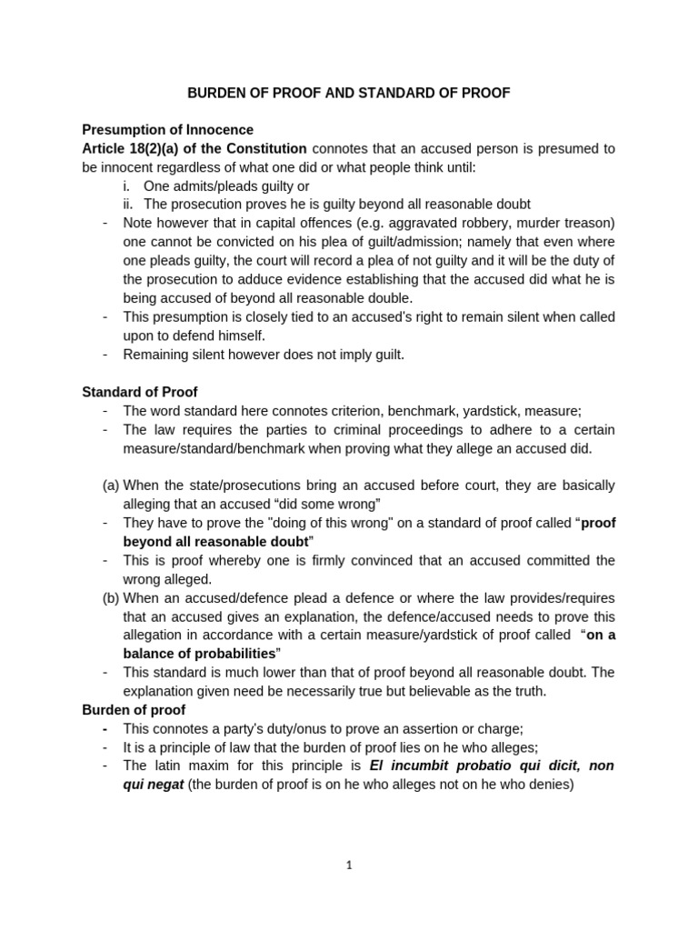 Burden and Standard of Proof | PDF