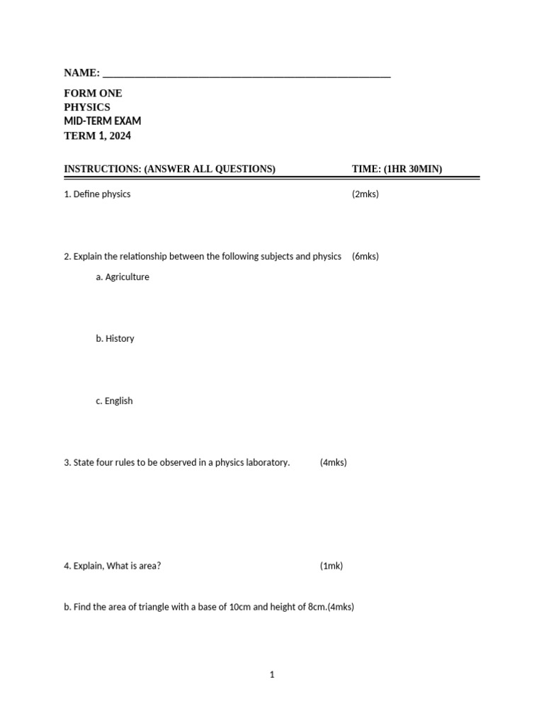 Physics f1 Exam | PDF