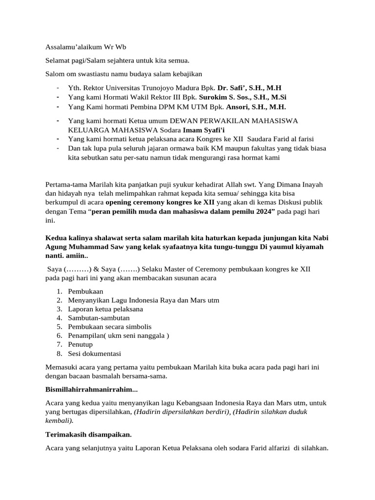 TEKS MC KONGRES | PDF