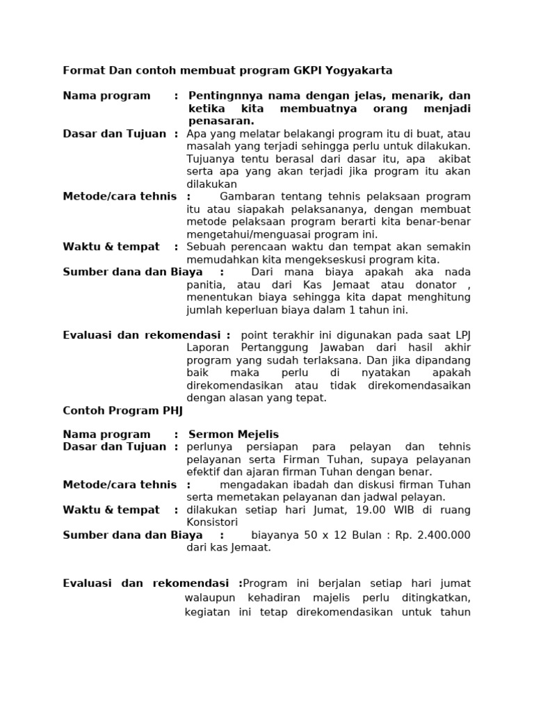Format Program Kerja GKPI Yogyakarta | PDF