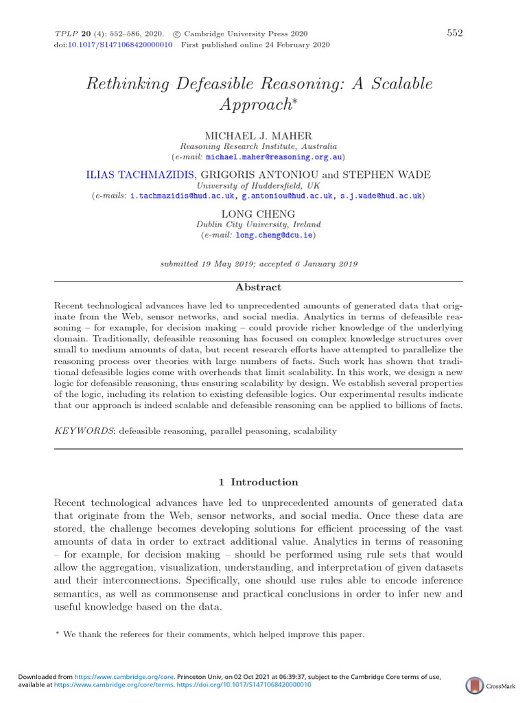 Rethinking Defeasible Reasoning A Scalable Approach | PDF