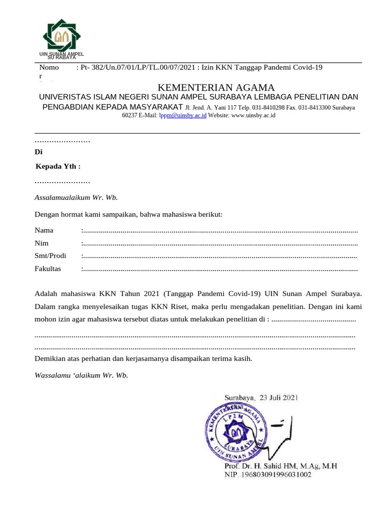 SURAT IZIN RISET - kkn21 | PDF