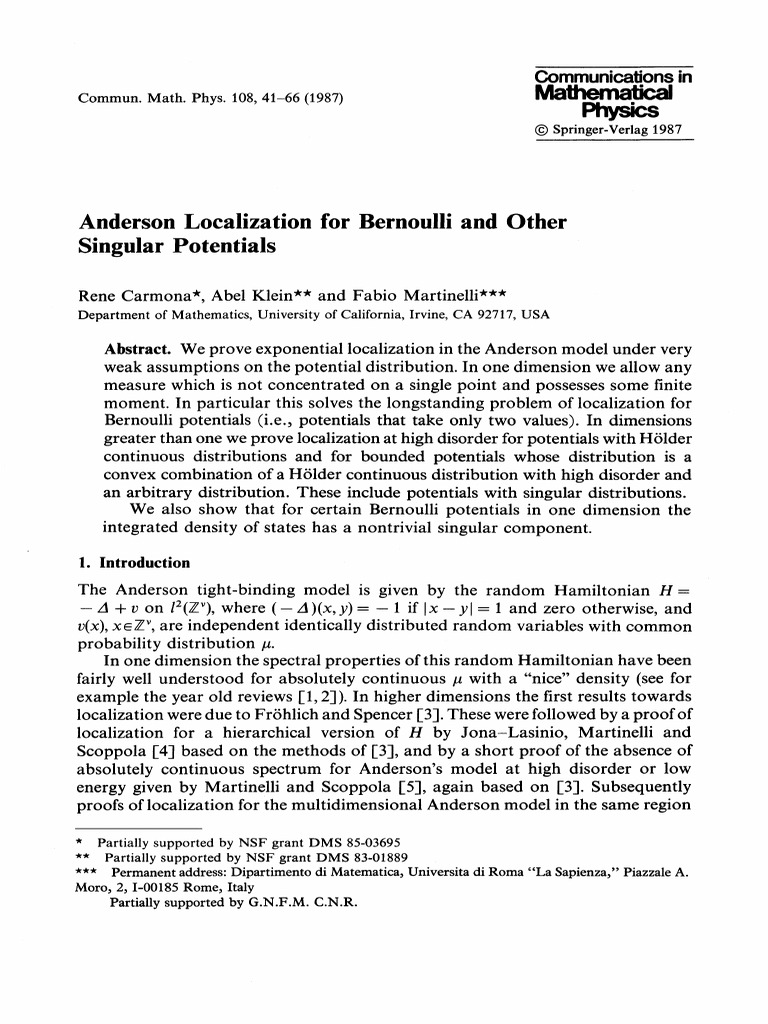 Anderson Localization For Bernoulli and Other Singular Potentials | PDF