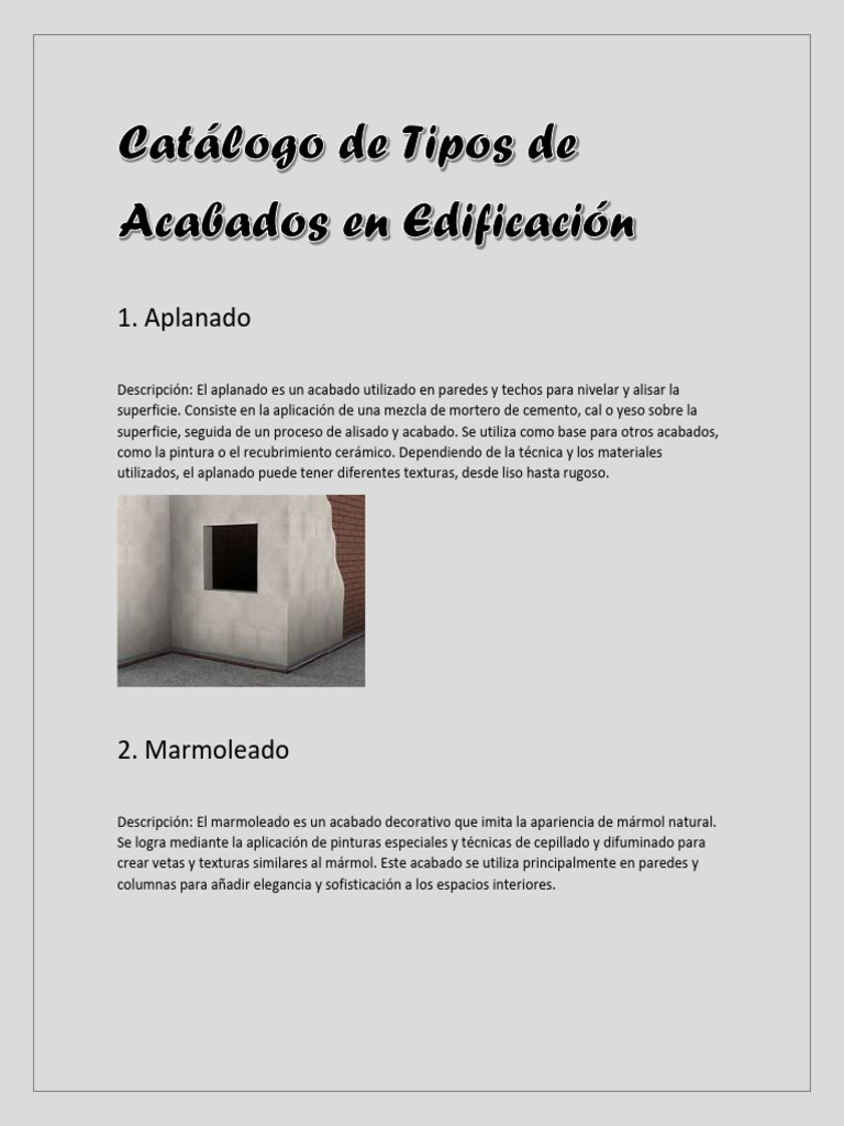 Catálogo de Tipos de Acabados en Edificación | PDF