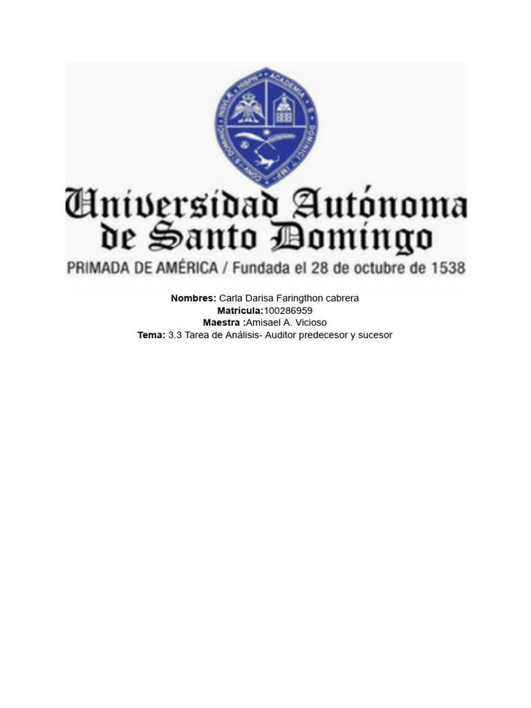 3.3 Tarea de Análisis - Auditor Predecesor y Sucesor Carla Faringthon ...