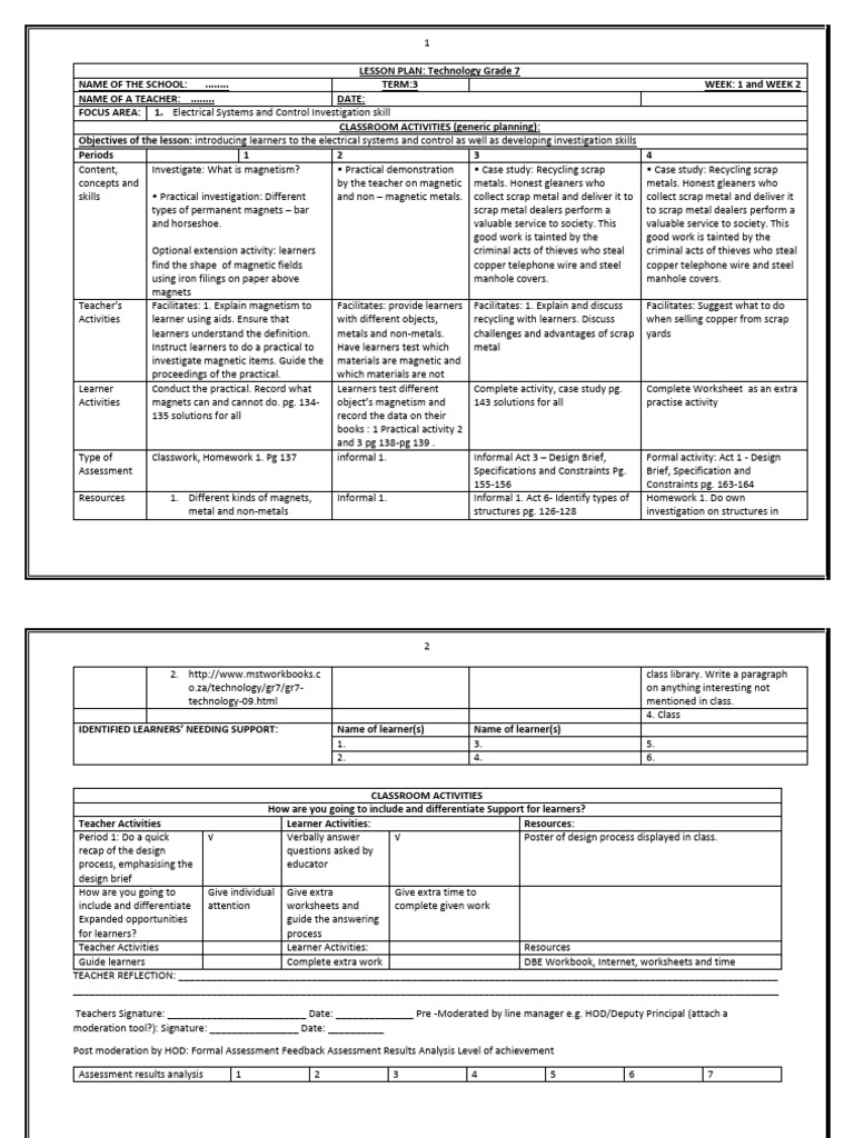 LESSON PLAN TECH term 3 GRADE 7 | PDF