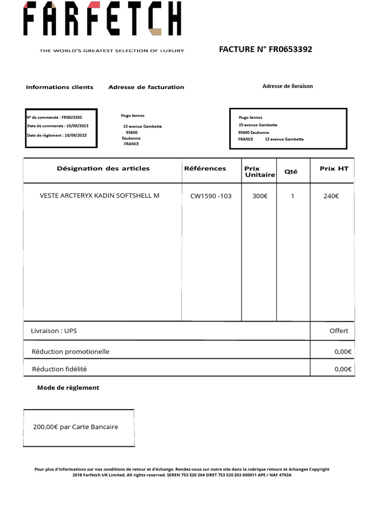 facture arc’teryx | PDF