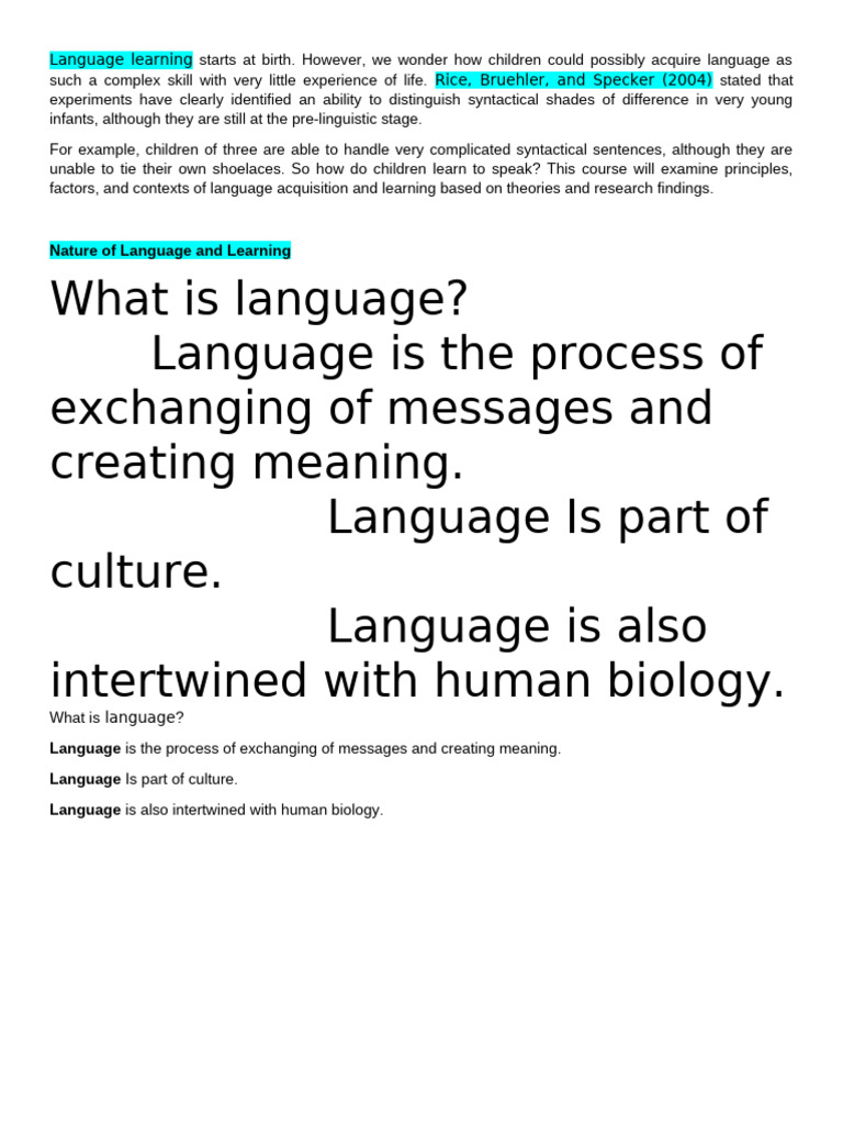 Understanding Language Acquisition in Children | PDF