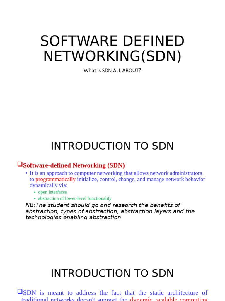 Lecture 1 - SOFTWARE DEFINED NETWORKING (SDN) | PDF