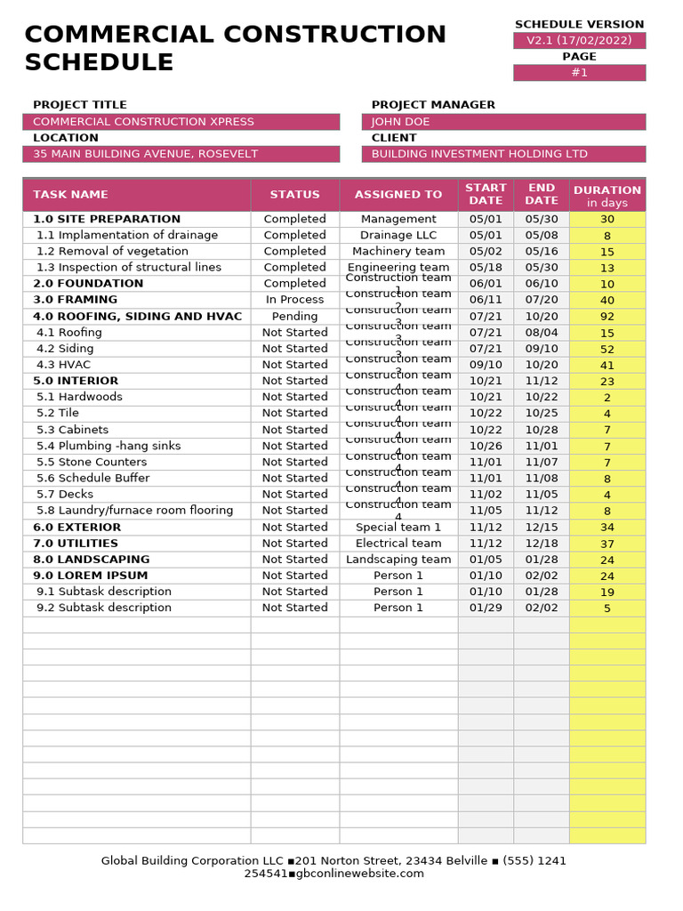 Commercial Construction Schedule | PDF