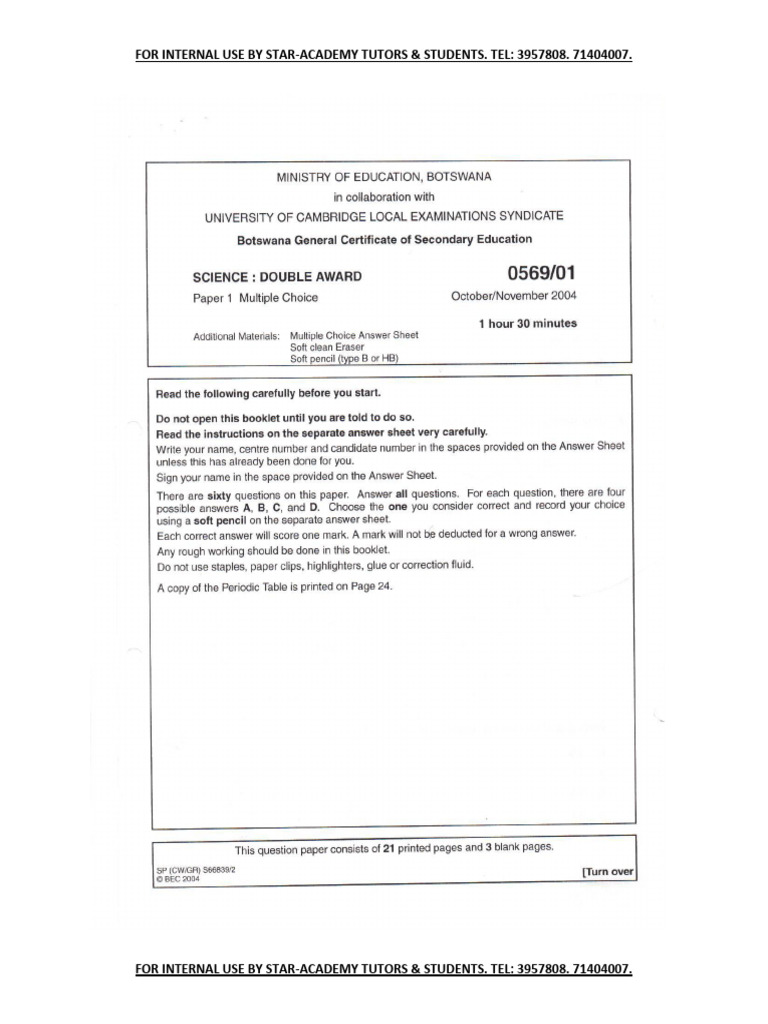 BGCSE Science Double-Award Pp1 2004 | PDF