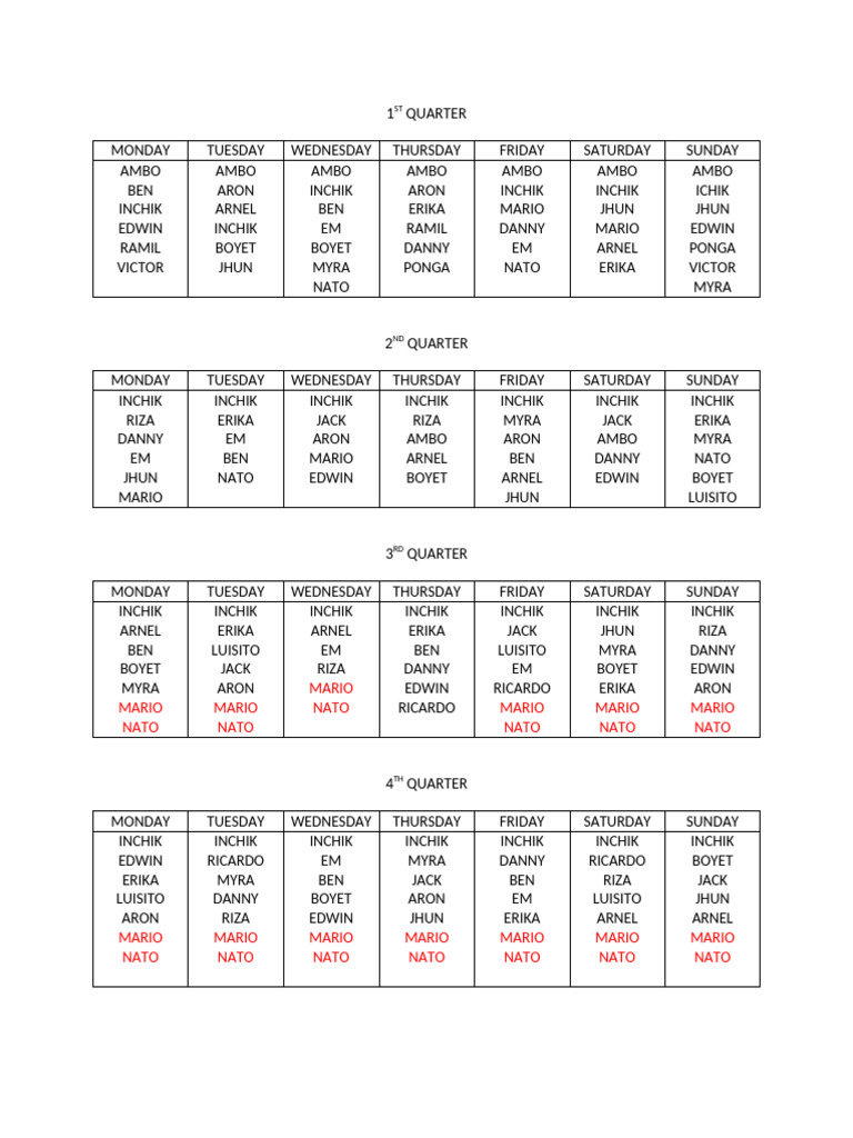 Tanod Schedule Duty | PDF