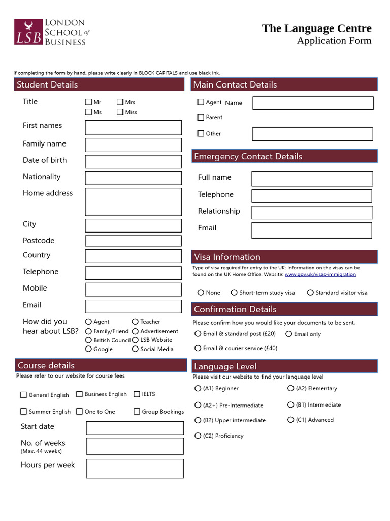TLC English Application Form | PDF