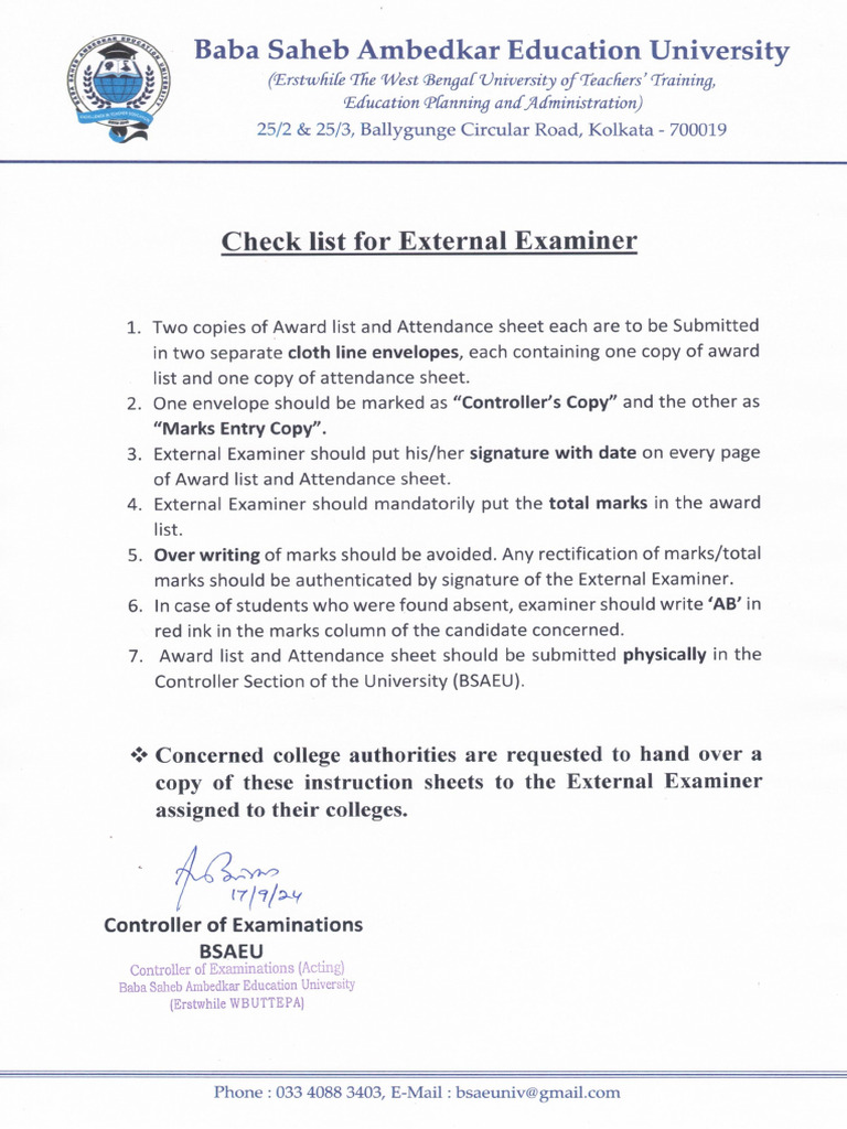 Check List For External Examiner | PDF