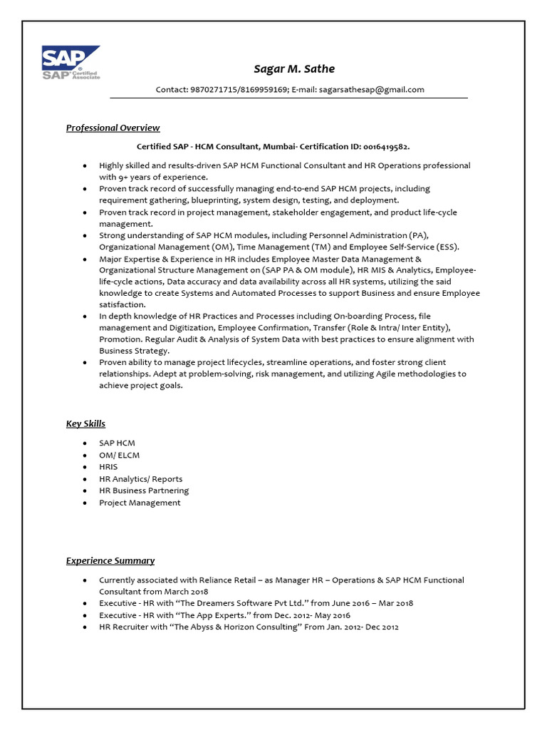 Resume - Sagar Sathe | PDF