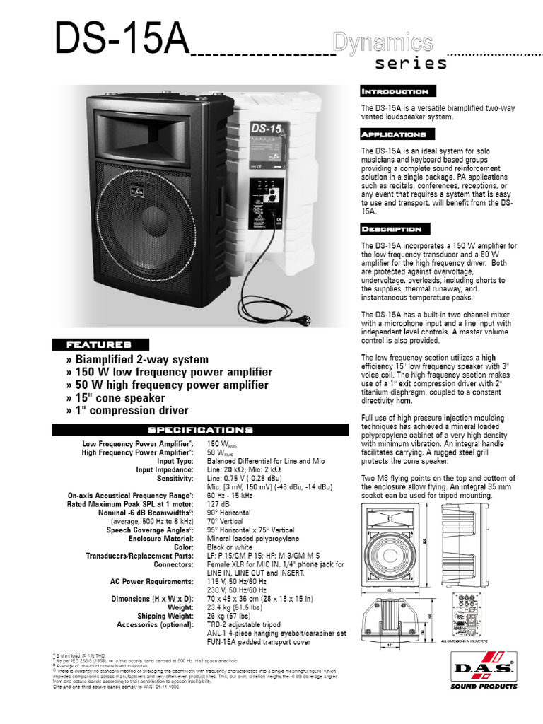 D.A.S. Audio Dynamics DS-15A Datasheet - Manualzz | PDF