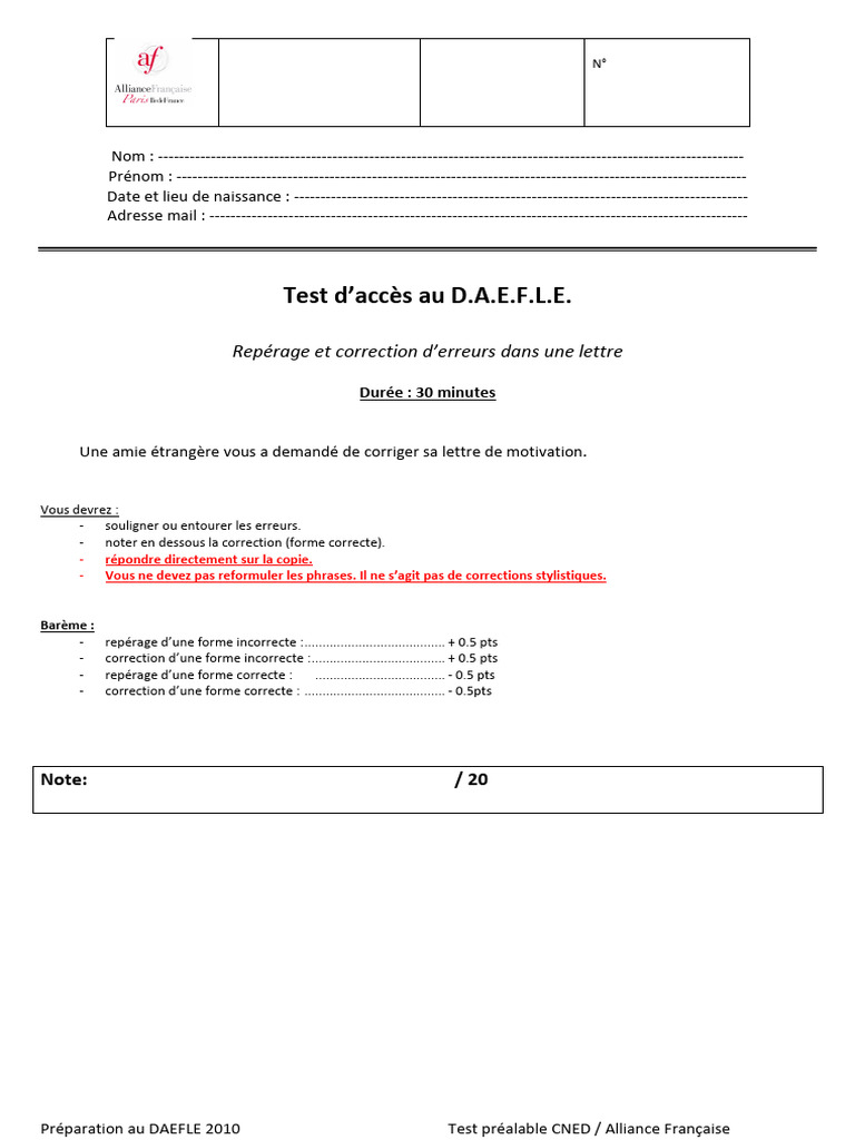 DAEFLE-correction linguistique-TEST2010 | PDF