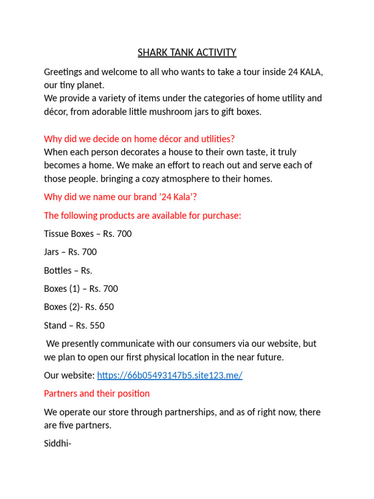 Shark Tank Activity | PDF