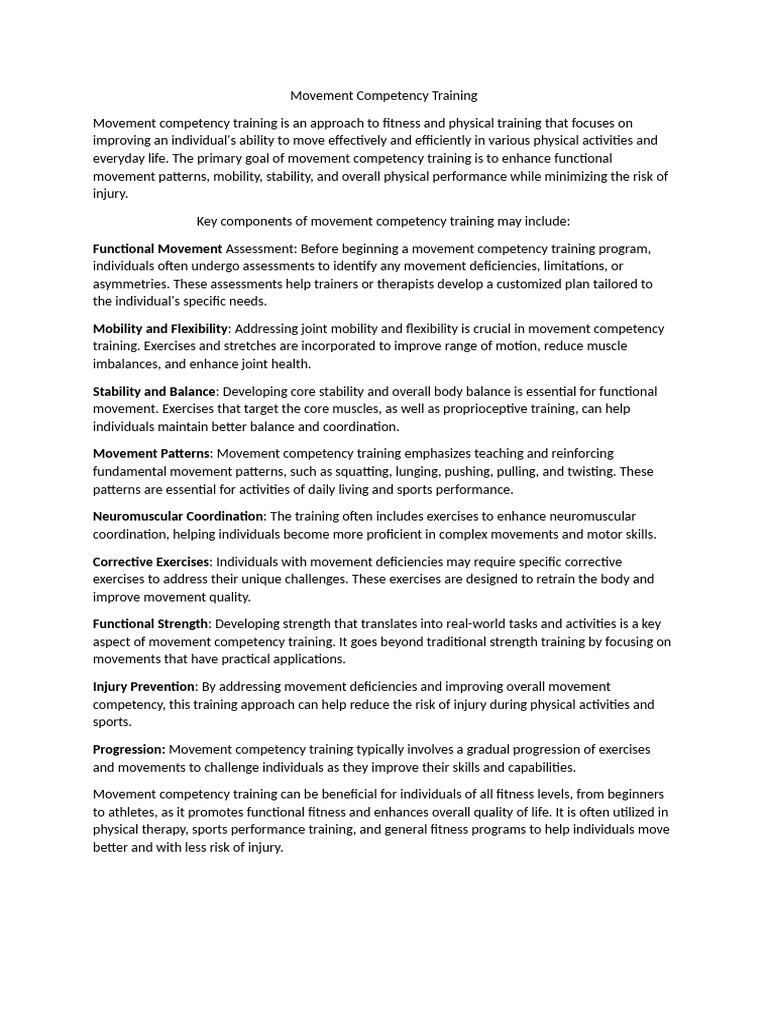 Movement Competency Training | PDF