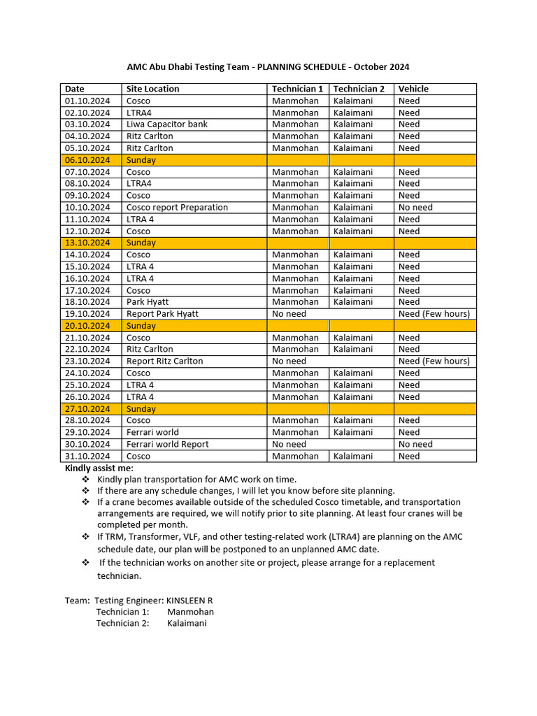 AMC Planning Schedude Oct-2024 | PDF