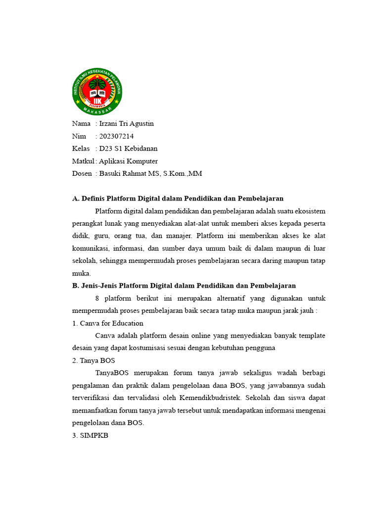Peran Platform Digital Dalam Pendidikan Dan Pembelajaran | PDF