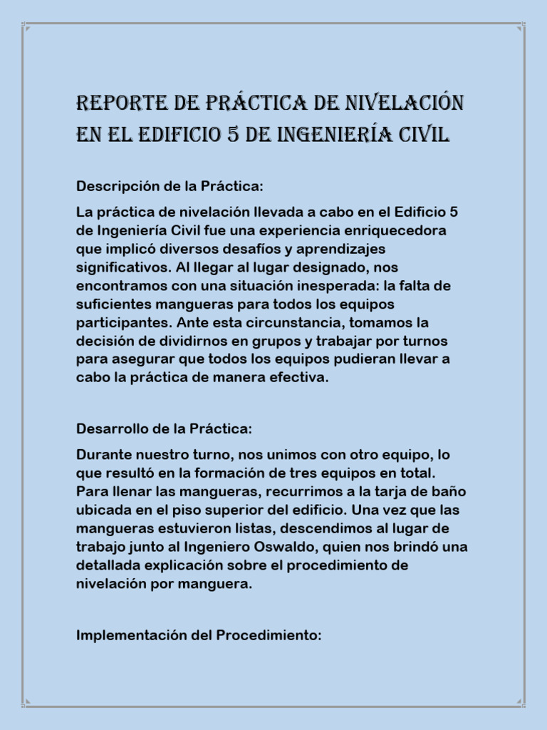 Reporte de Práctica de Nivelación en El Edificio 5 de Ingeniería Civil | PDF