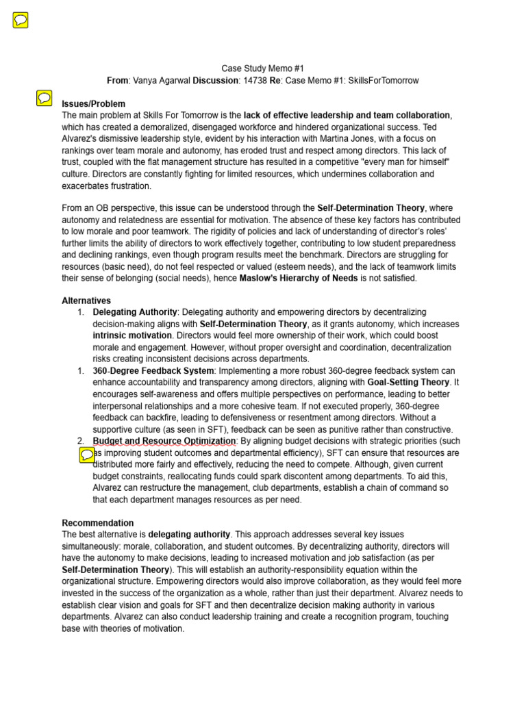 Case Study Memo #1 | PDF