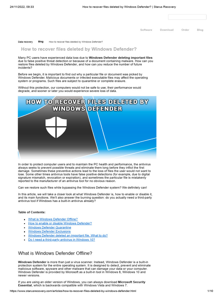 How To Recover Files Deleted by Windows Defender - Starus Recovery | PDF