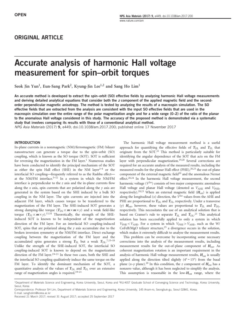 Accurate Analysis of Harmonic Hall Voltage | PDF