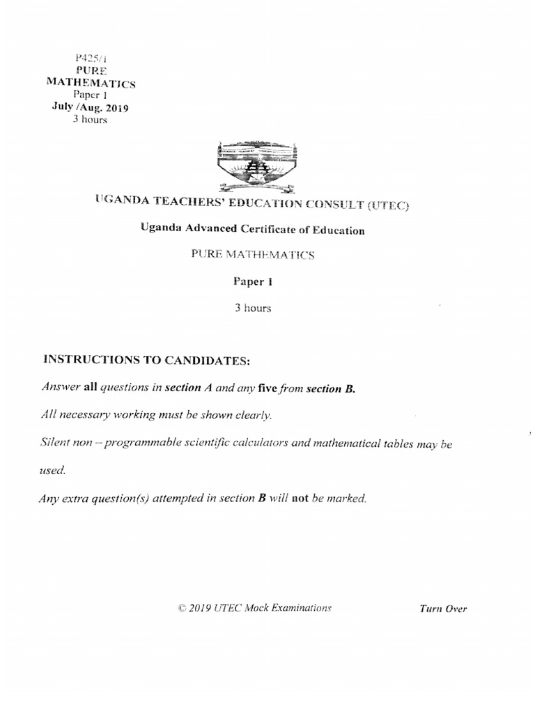 0 - Pure Mathematics UTEC 2019 | PDF