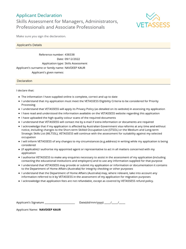 Applicant Declaration | PDF