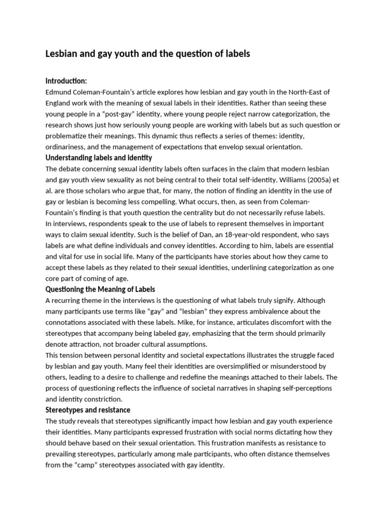 Lesbian and Gay Youth and The Question of Labels | PDF | Lesbian ...