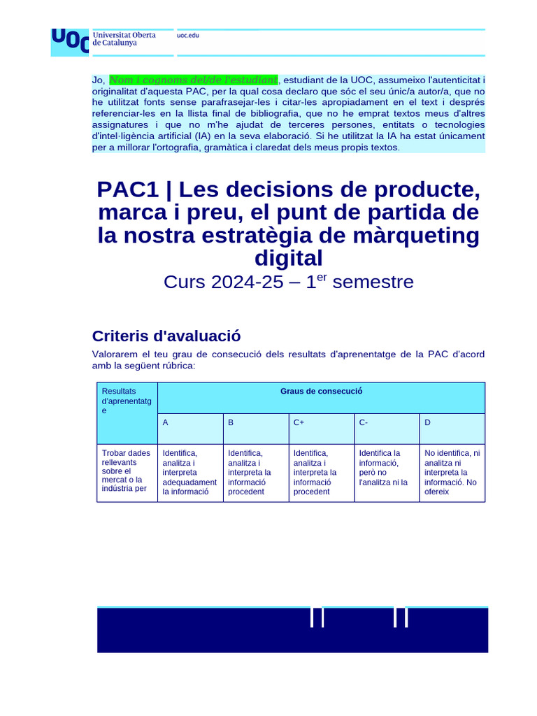 Estratègies de Màrqueting Digital - PAC1-1 | PDF