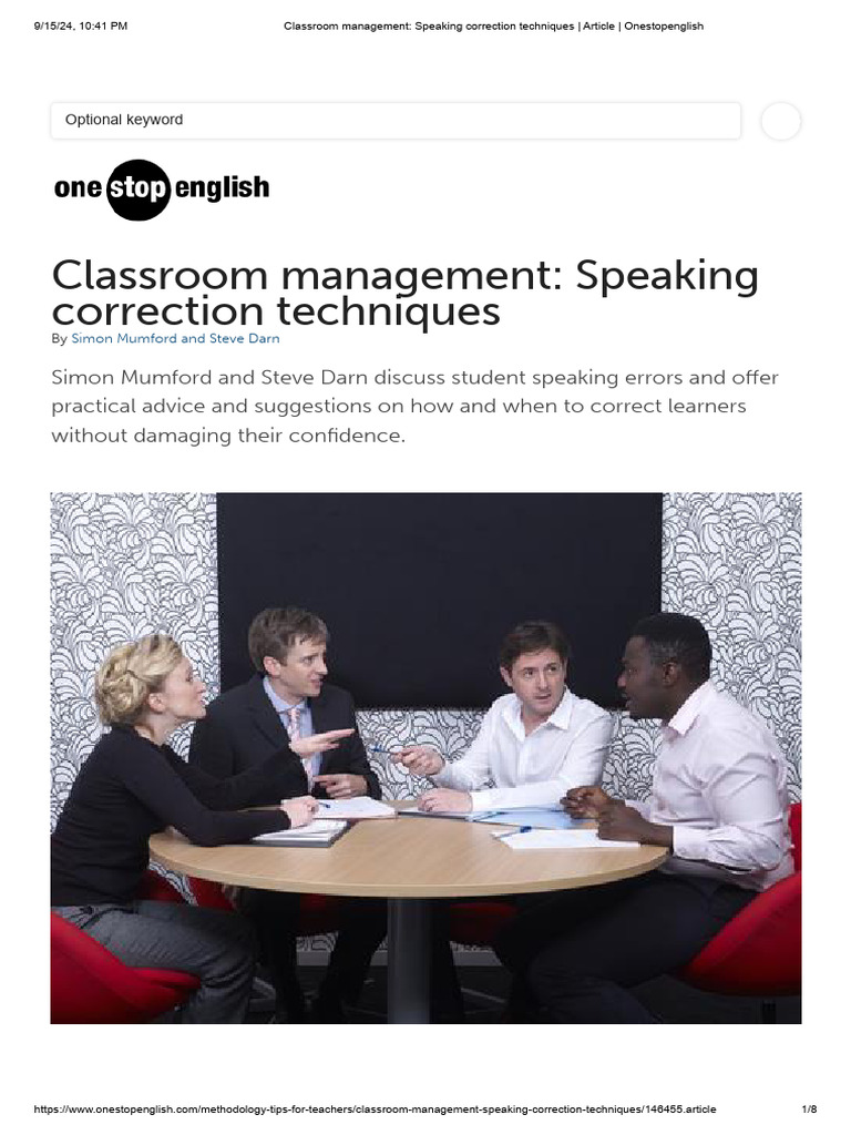 Classroom Management - Speaking Correction Techniques - Article ...