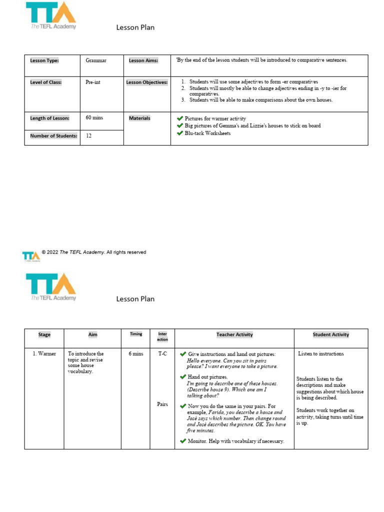 Comparatives Lesson Plan - July 2024 | PDF