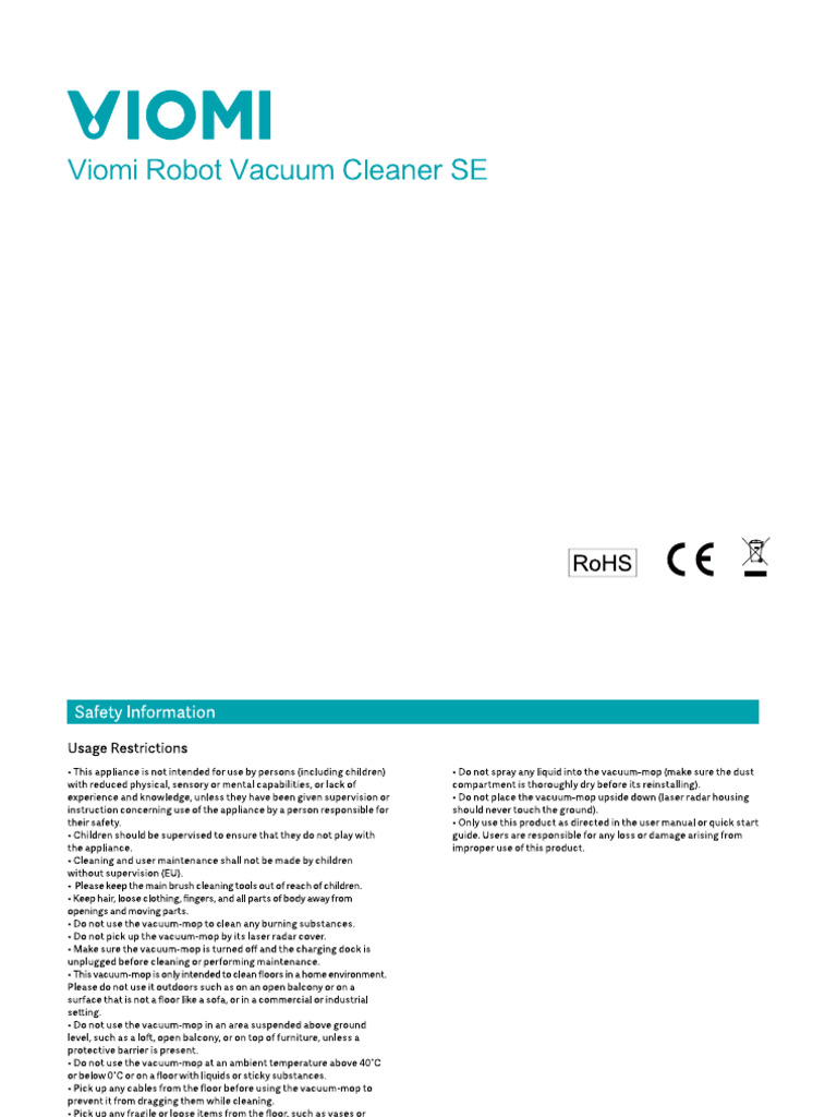 Viomi Robot Vacuum Cleaner SE | PDF
