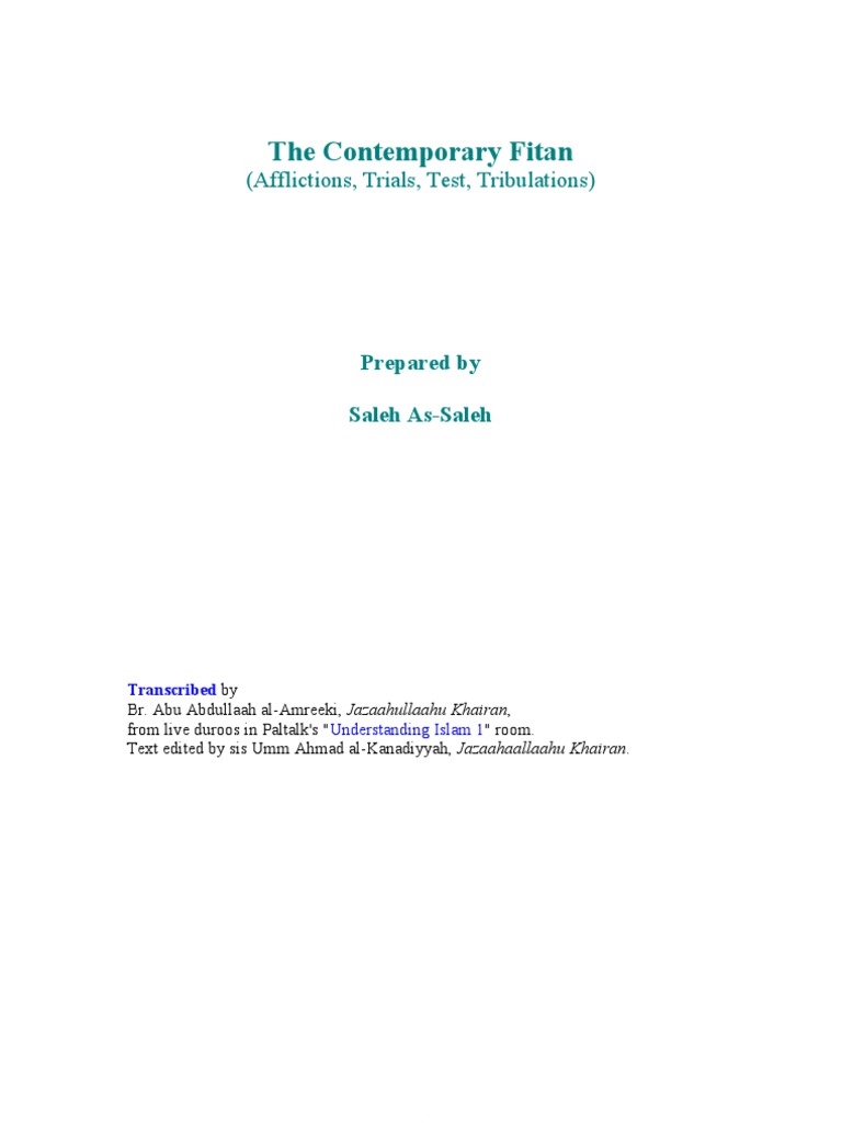 The Contemporary Fitan - A Series of Articles On Modern Day Trails ...