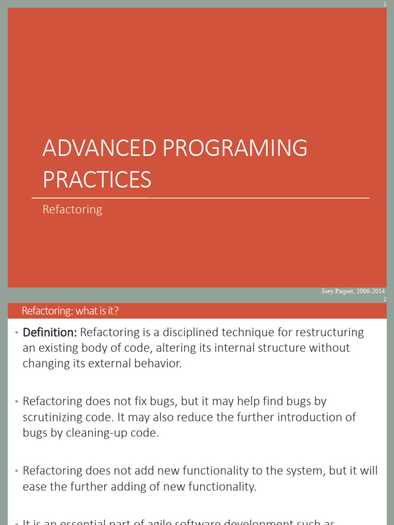 Advanced Programing Practices: Refactoring | PDF