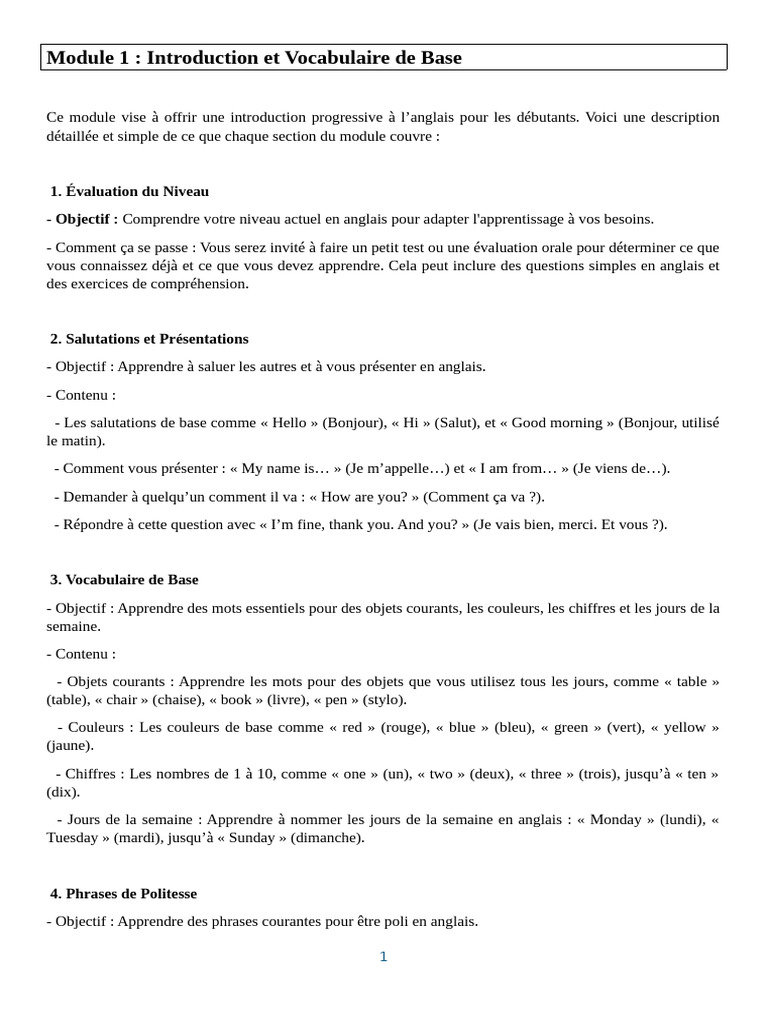 Plan de Cours D'anglais Version Détaillé | PDF