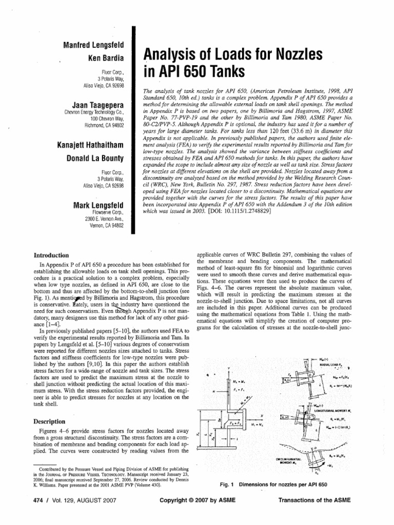 API.650 Nozzle Loads | PDF