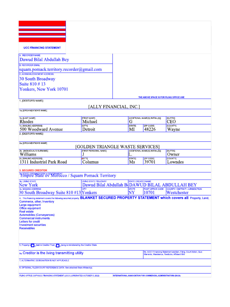 Empire Ucc1 Fillable Form1 Ally Financial Inc. & Golden Triangle Waste ...
