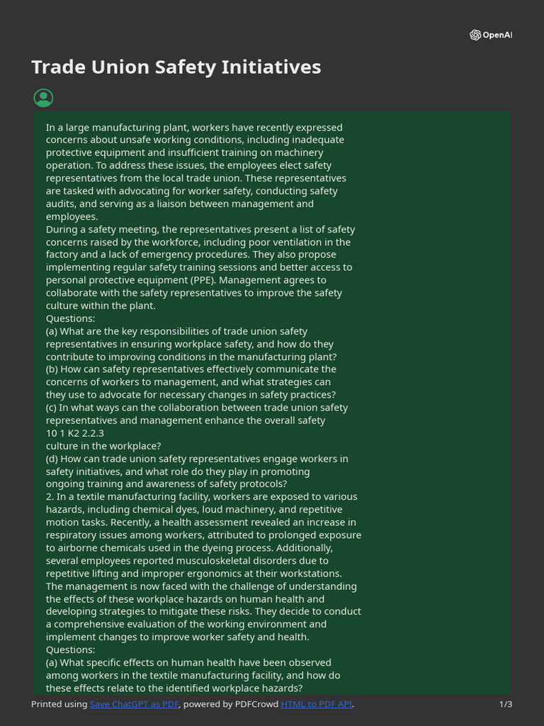 Trade Union Safety Initiatives | PDF