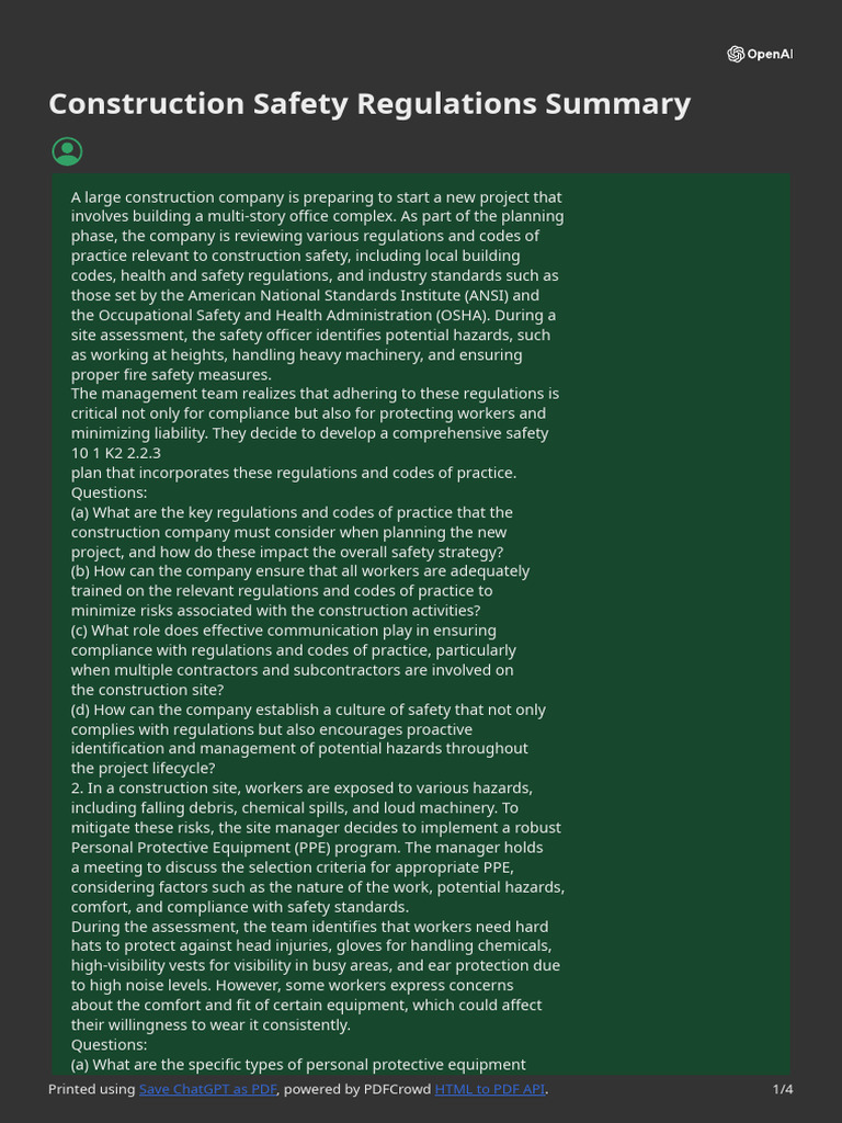 Construction Safety Regulations Summary | PDF