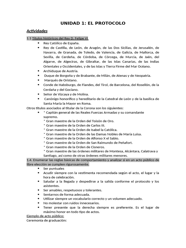 Actividades, Unidad 1 de Protocolo | PDF