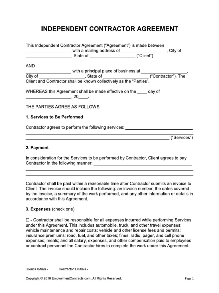 Sample Independent Contractor Agreement | PDF