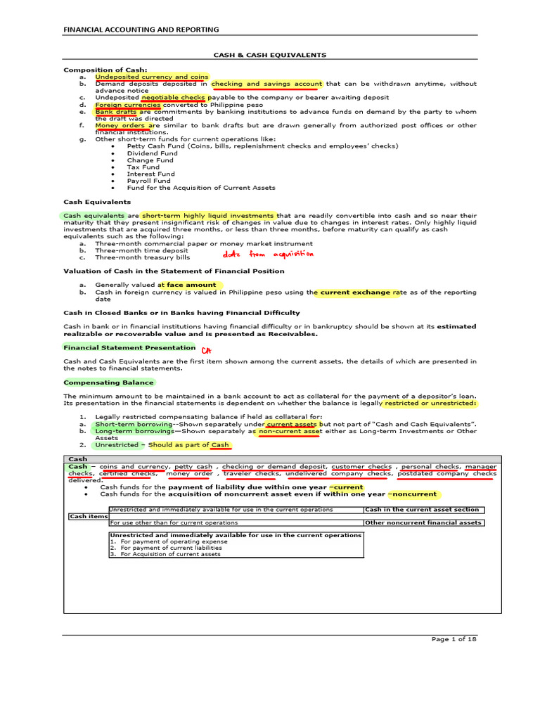 Cash and Cash Equivalents Handout | PDF | United States Treasury ...