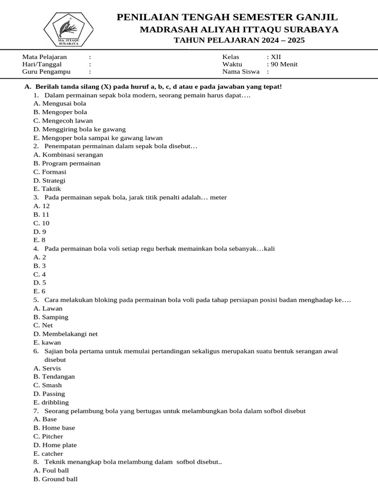 Format Soal PTS kelas 12 | PDF