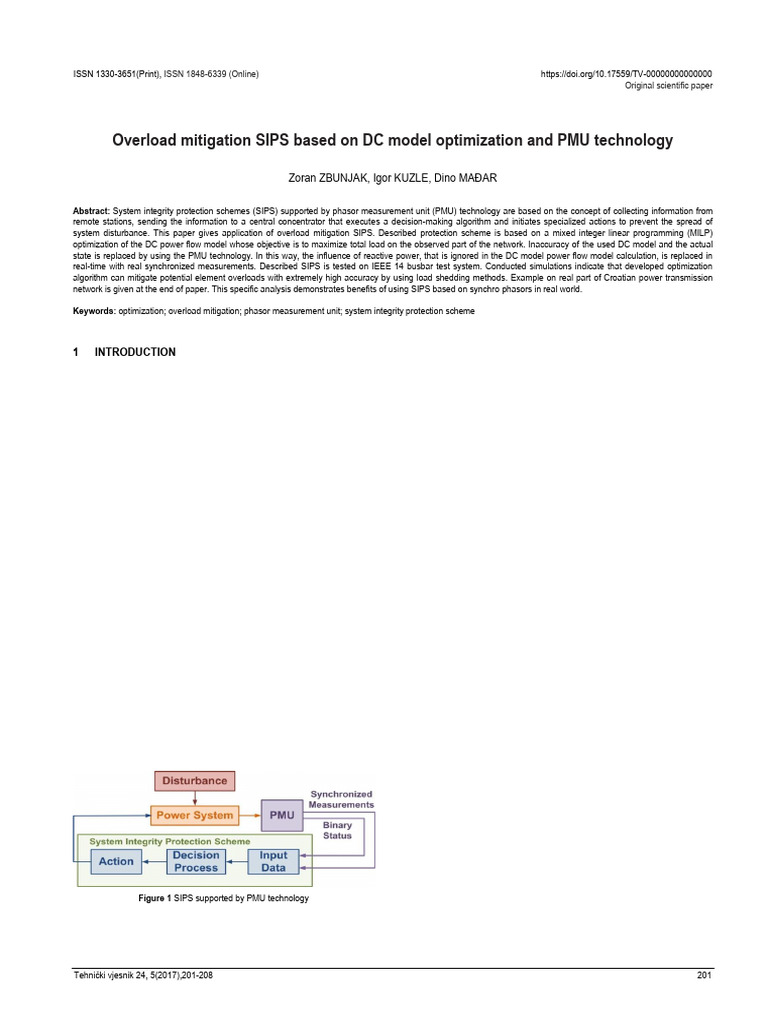 Overload Mitigation SIPS Based On DC Model Optimization and PMU Technology | PDF | Linear ...
